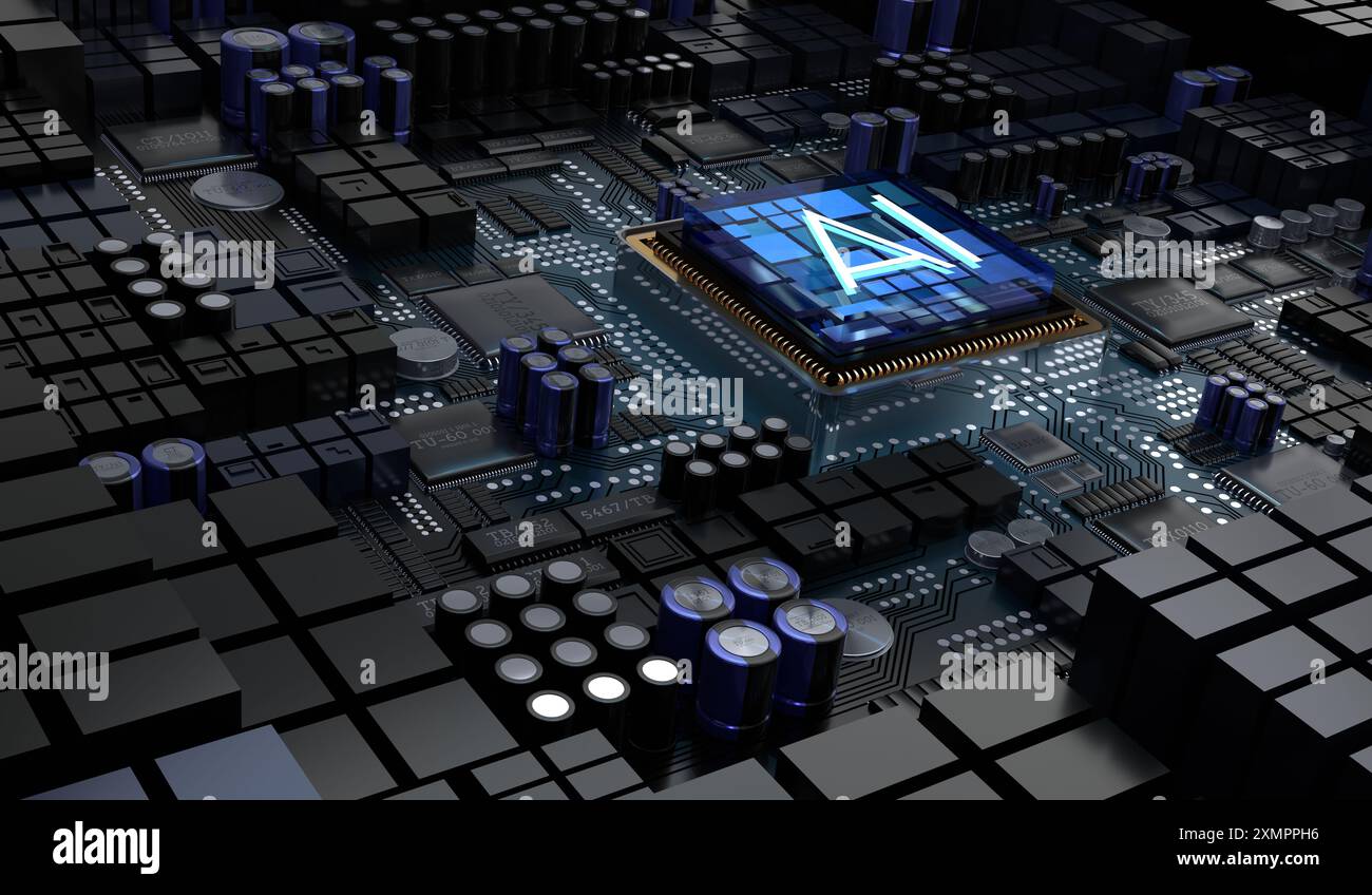 AI concept with computer processor - 3D illustration Stock Photo - Alamy