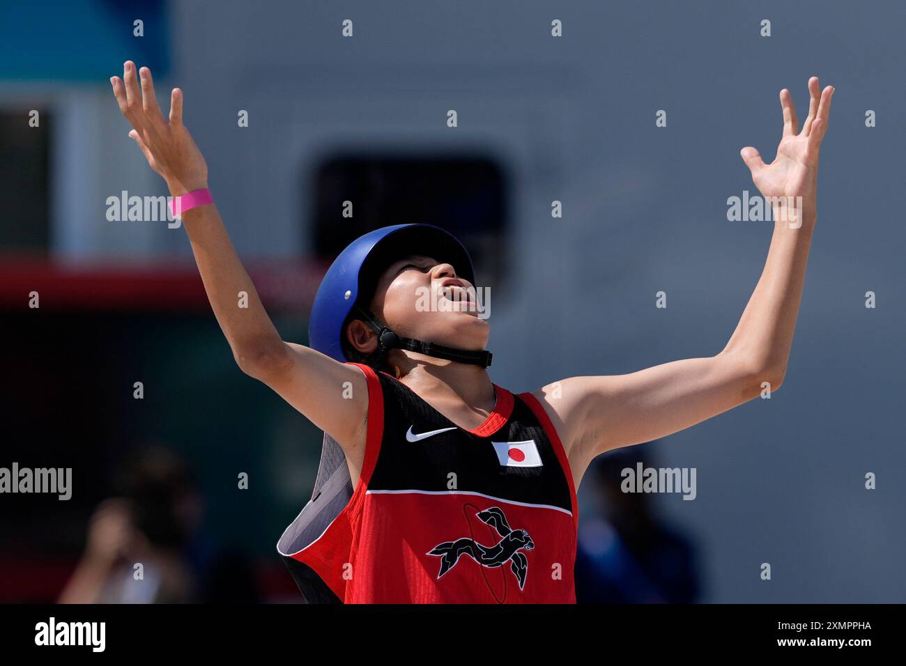 Ginwoo Onodera, of Japan, reacts during the men's skateboard street ...