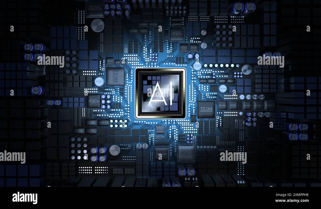 AI concept with computer processor - 3D illustration Stock Photo - Alamy
