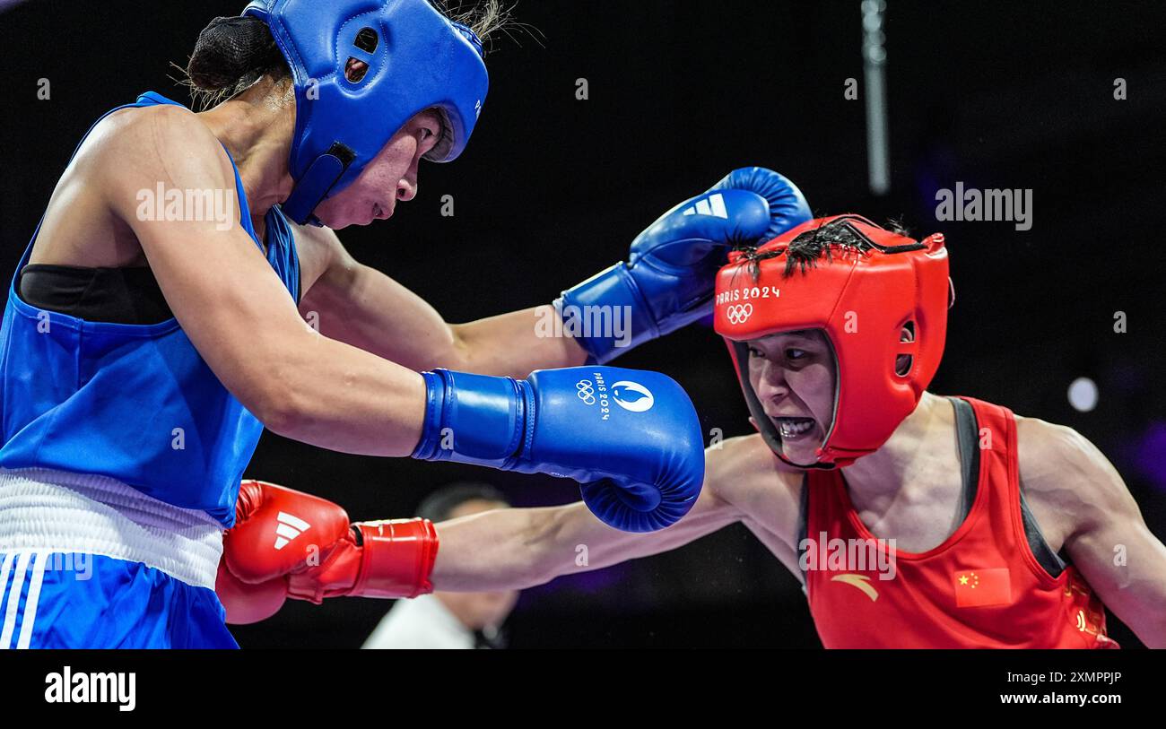 Paris, France. 29th July, 2024. Yang Wenlu (R) of China competes ...