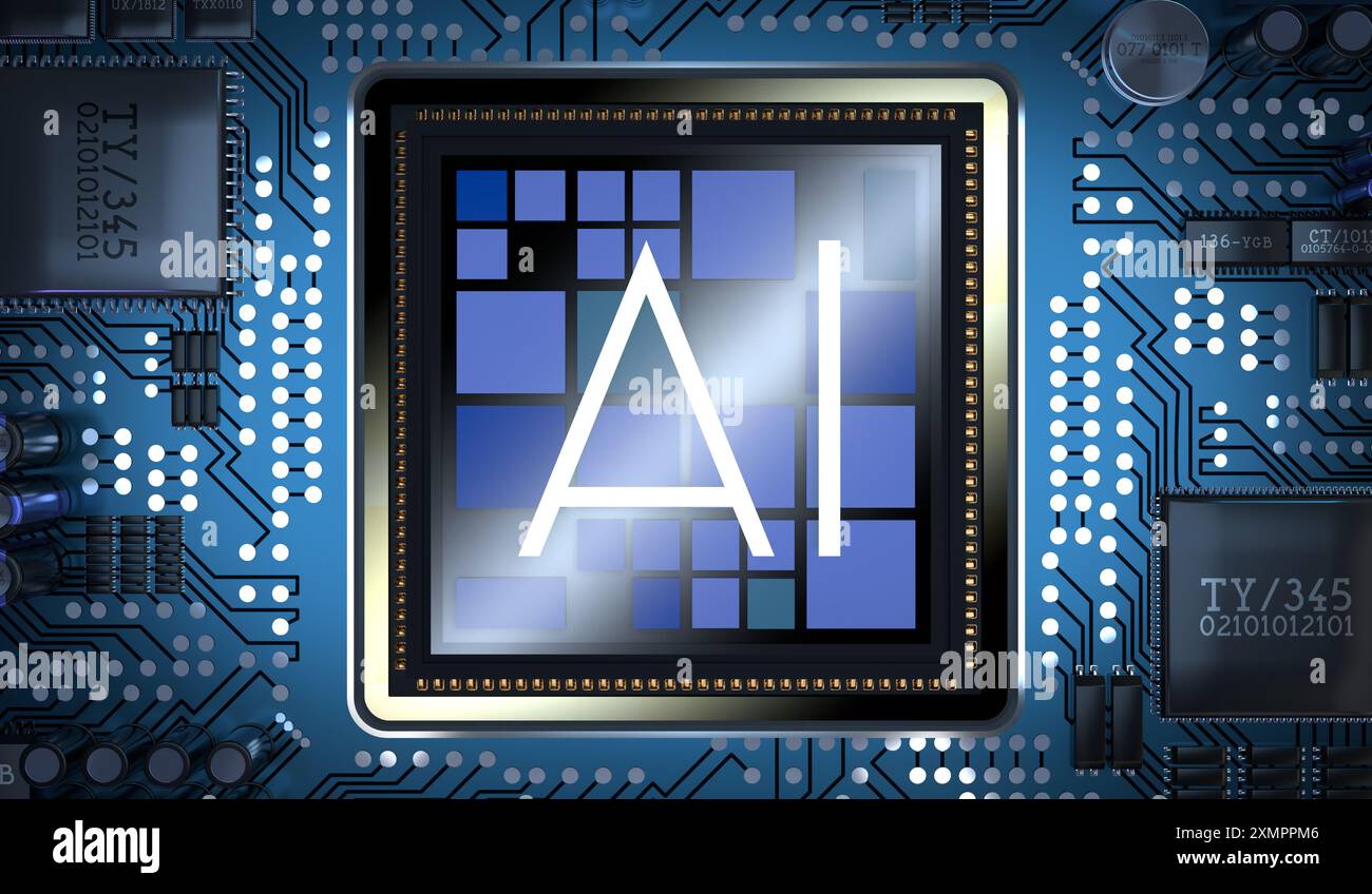 AI concept with computer processor - 3D illustration Stock Photo - Alamy