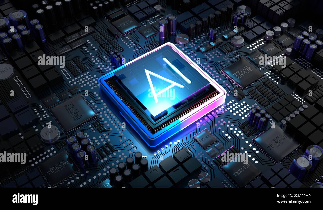 AI concept with computer processor - 3D illustration Stock Photo - Alamy