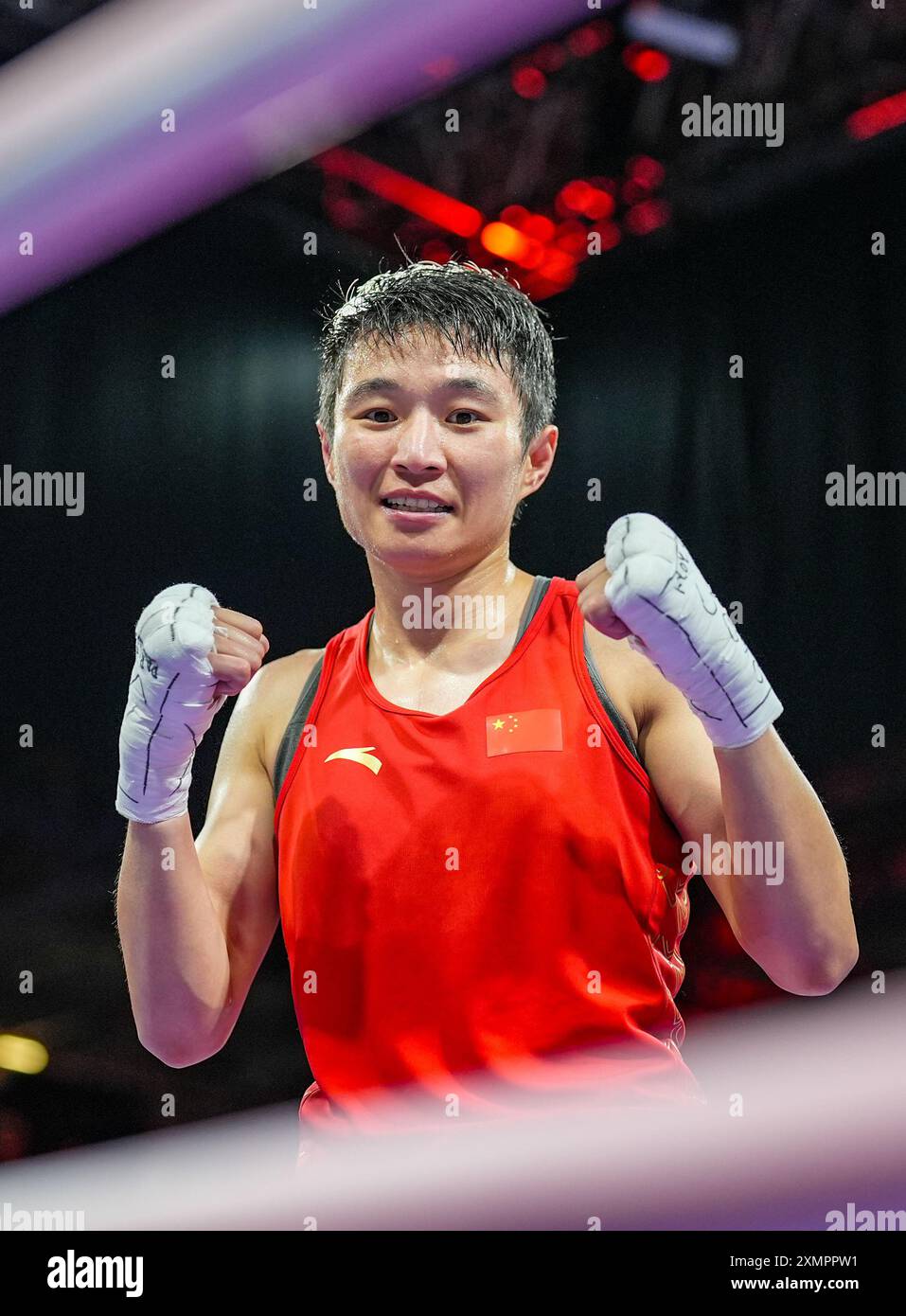 Paris, France. 29th July, 2024. Yang Wenlu of China celebrates after ...