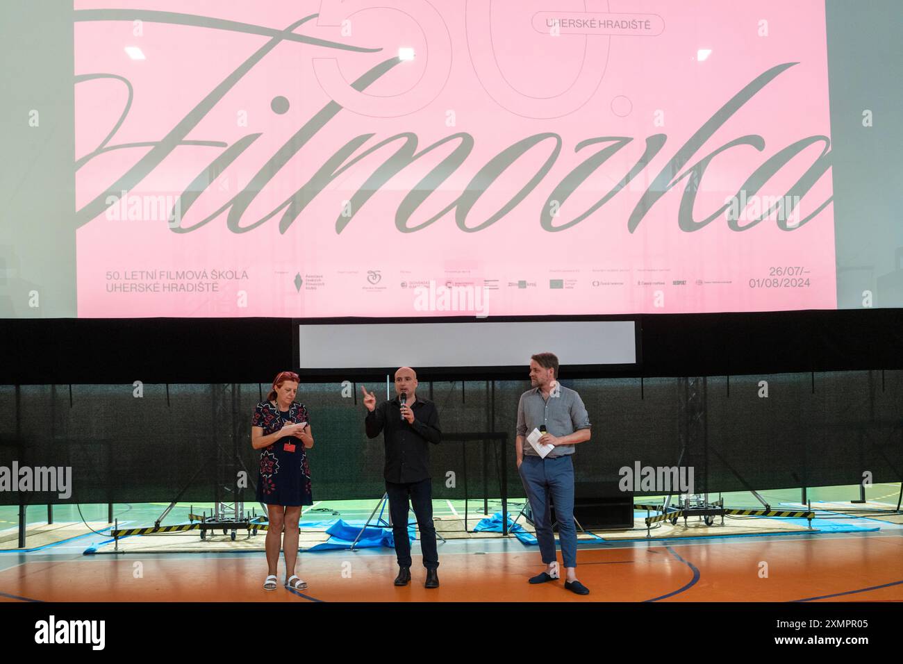 British film director and screenwriter Peter Strickland (centre ...