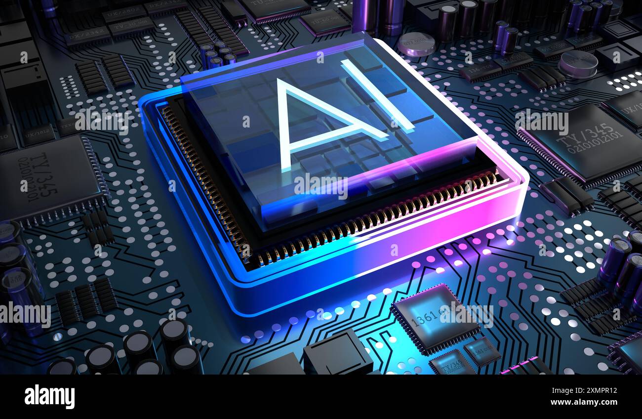 AI concept with computer processor - 3D illustration Stock Photo - Alamy