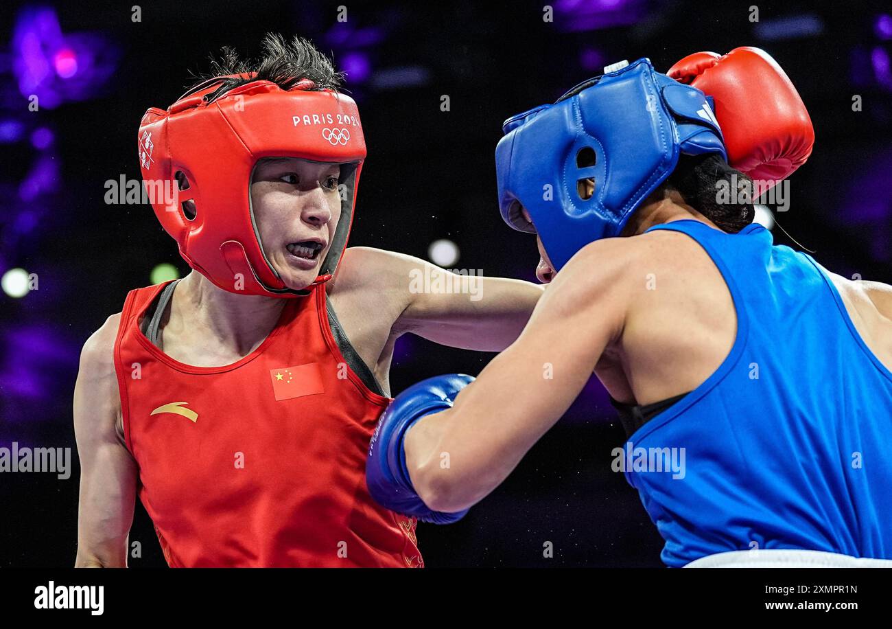 Paris, France. 29th July, 2024. Yang Wenlu (L) of China competes ...