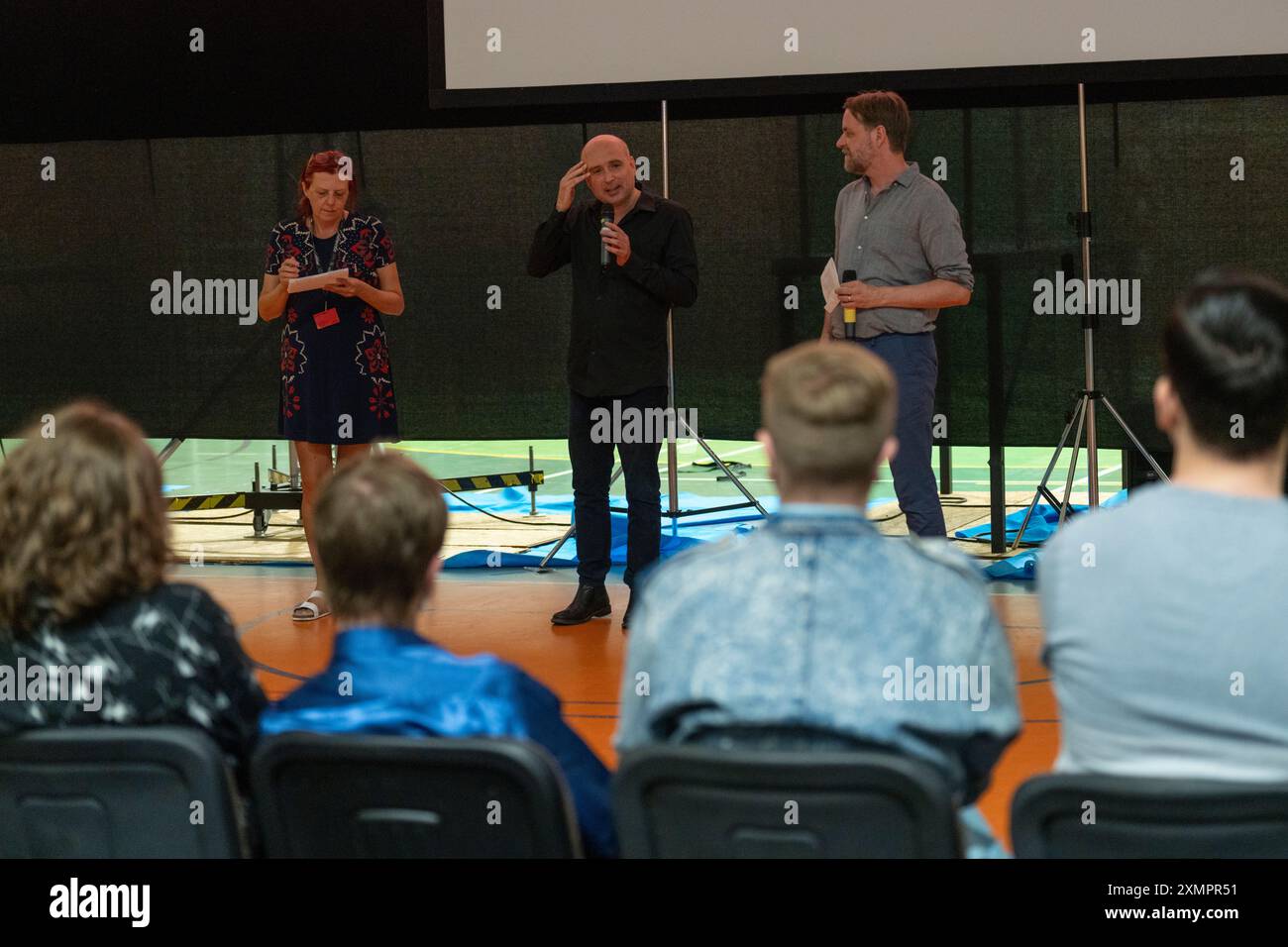 British film director and screenwriter Peter Strickland (centre ...