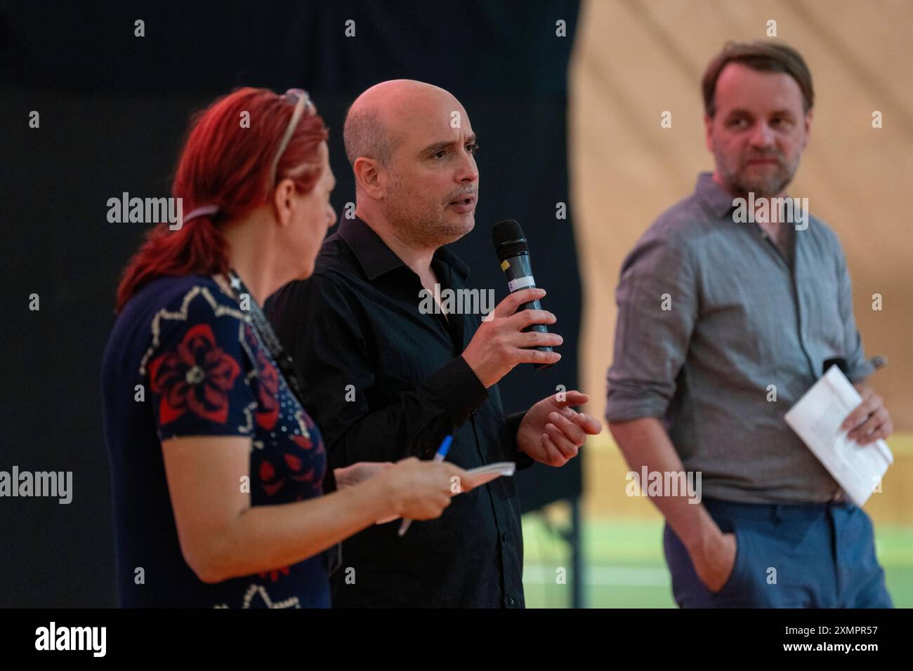 British film director and screenwriter Peter Strickland (centre ...
