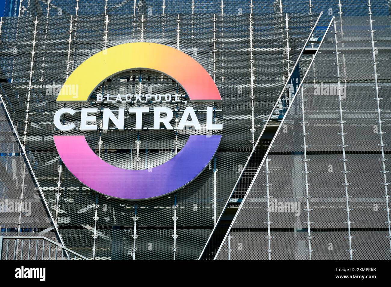 The new Blackpool Central multi storey car and colourfulr signage Stock ...