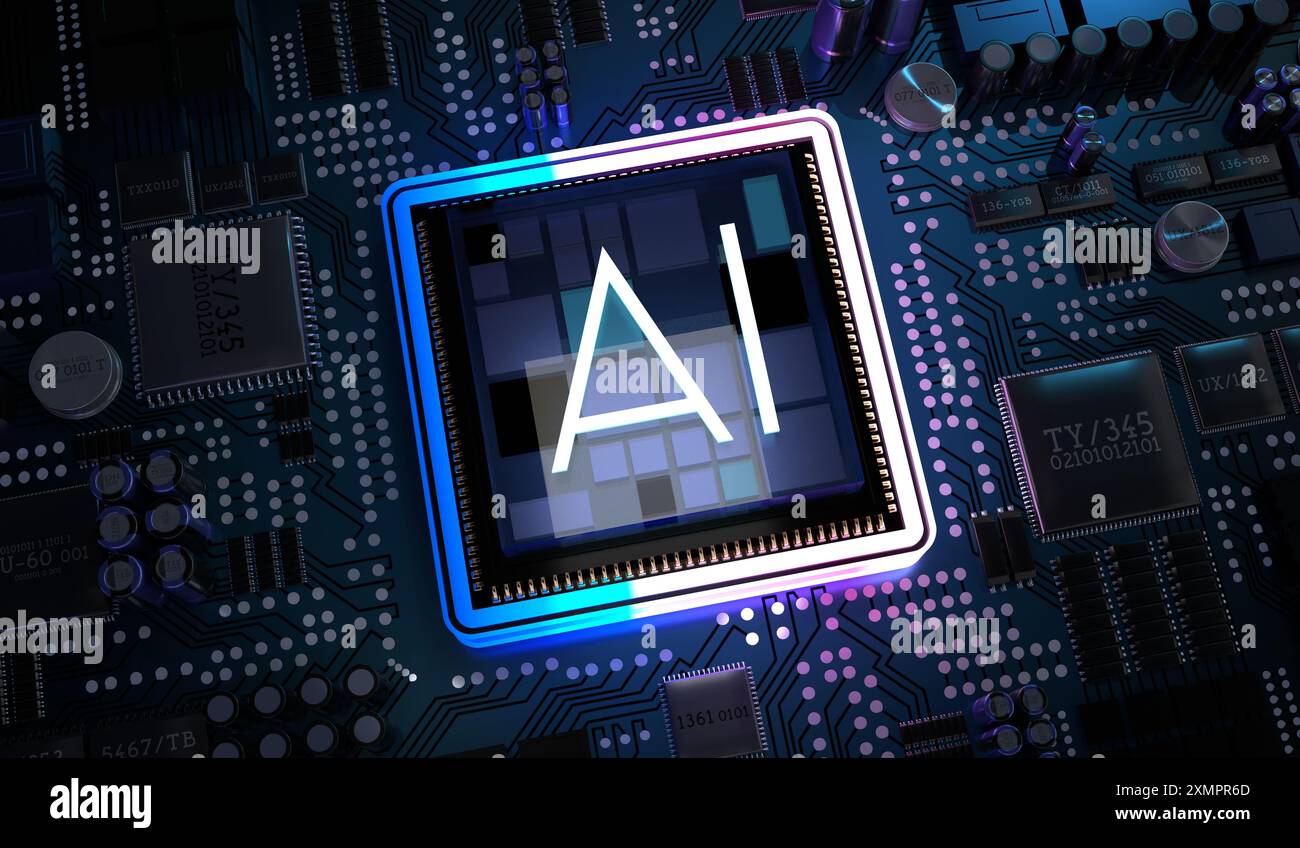 AI concept with computer processor - 3D illustration Stock Photo - Alamy