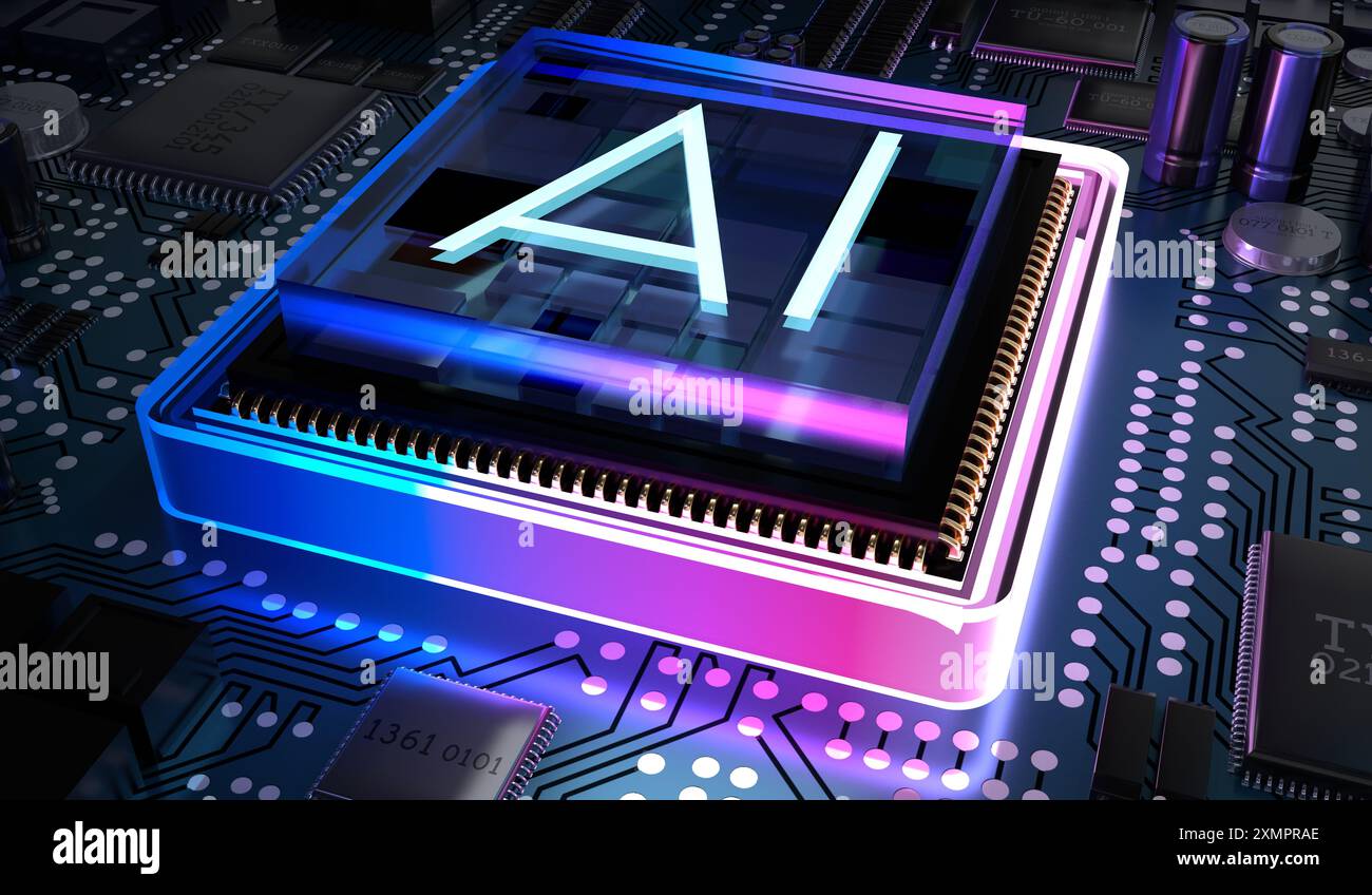 AI concept with computer processor - 3D illustration Stock Photo - Alamy