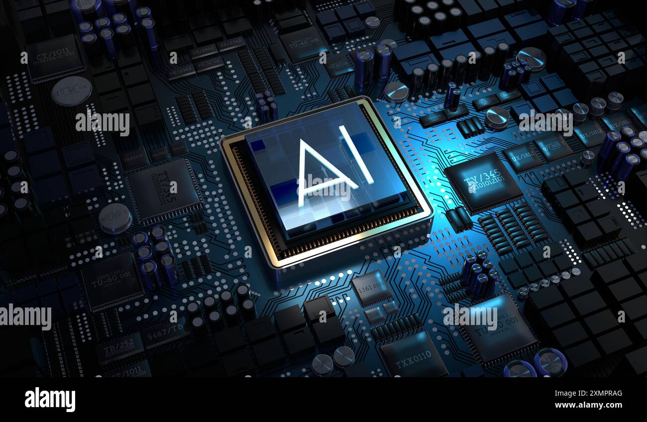 AI concept with computer processor - 3D illustration Stock Photo - Alamy