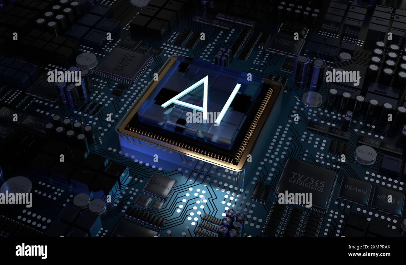 AI concept with computer processor - 3D illustration Stock Photo - Alamy