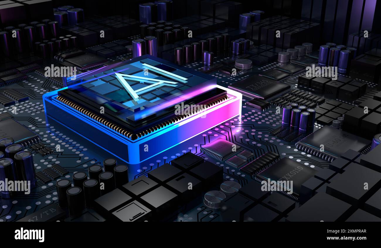 AI concept with computer processor - 3D illustration Stock Photo - Alamy