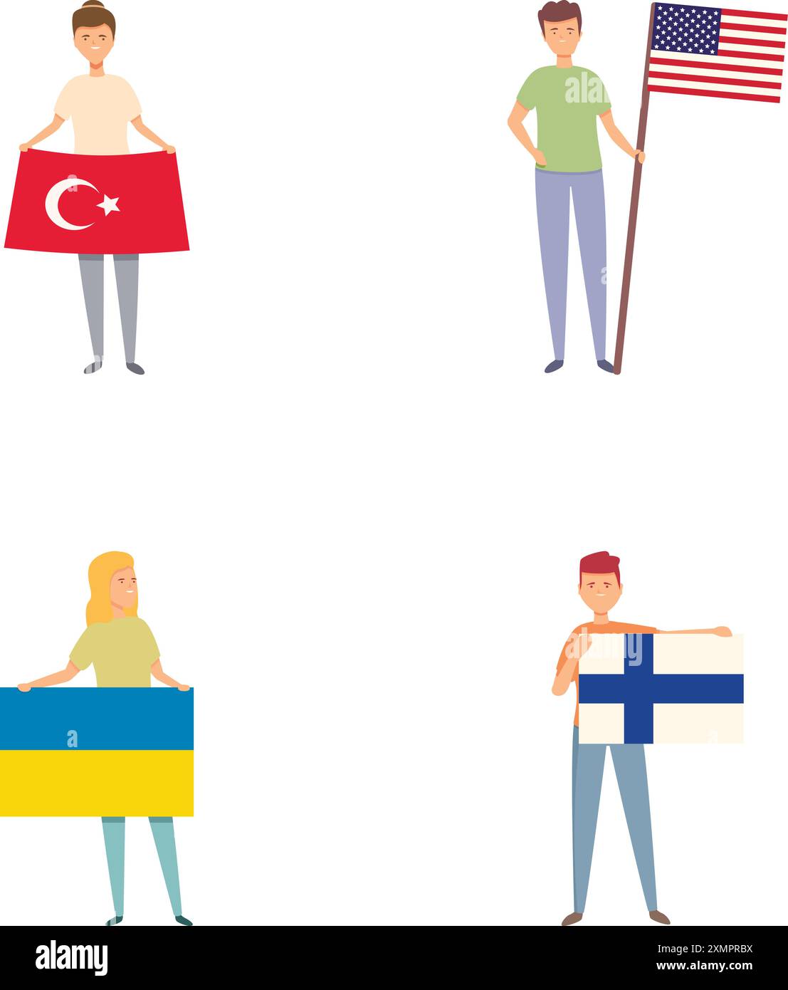 Independent flag icons set cartoon vector. People holding national ...