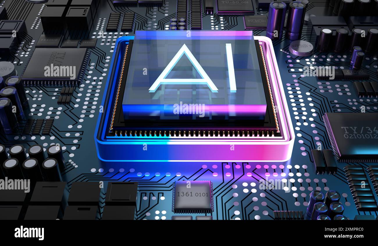 AI concept with computer processor - 3D illustration Stock Photo - Alamy