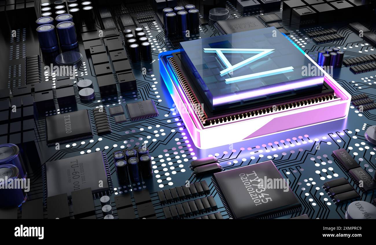 AI concept with computer processor - 3D illustration Stock Photo - Alamy