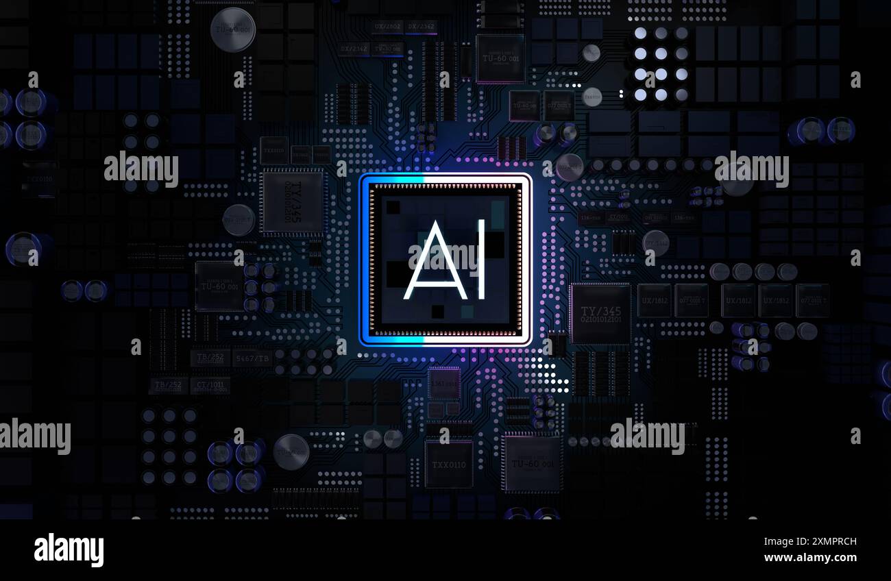 AI concept with computer processor - 3D illustration Stock Photo - Alamy
