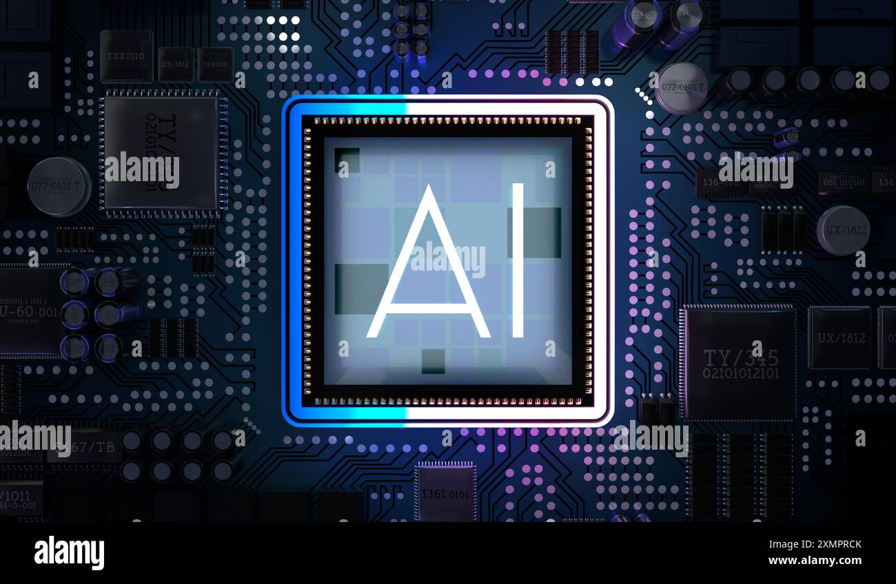 AI concept with computer processor - 3D illustration Stock Photo - Alamy