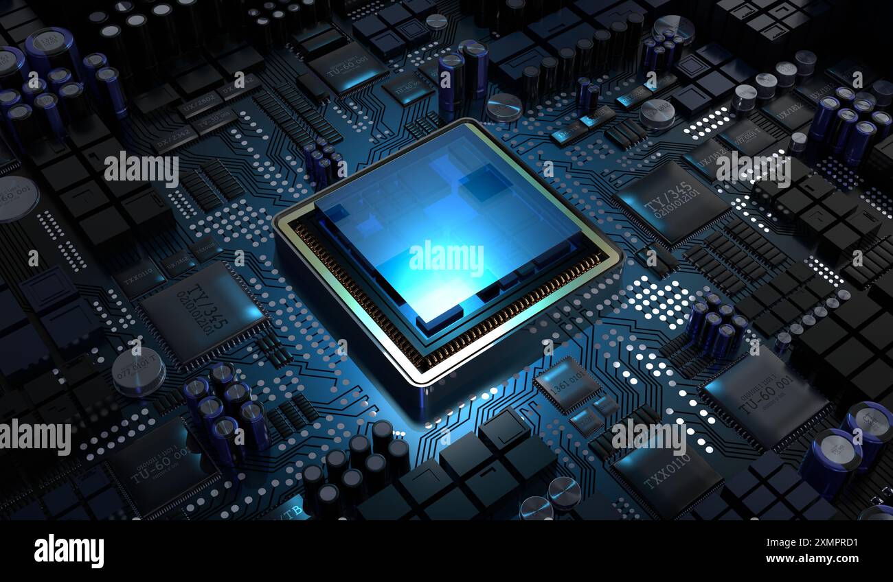 Computer processor and motherboard - 3D illustration Stock Photo - Alamy