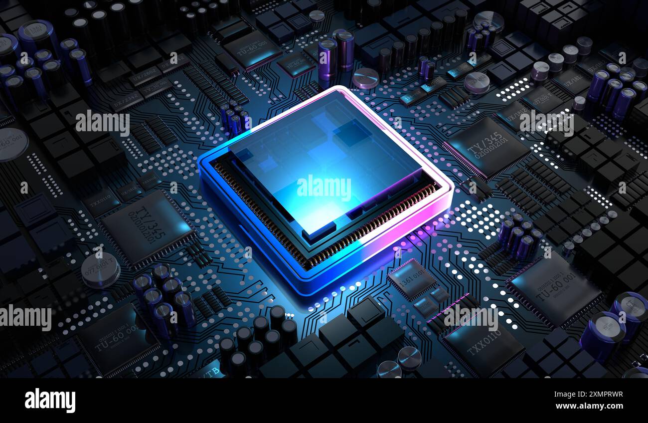Computer processor and motherboard - 3D illustration Stock Photo - Alamy