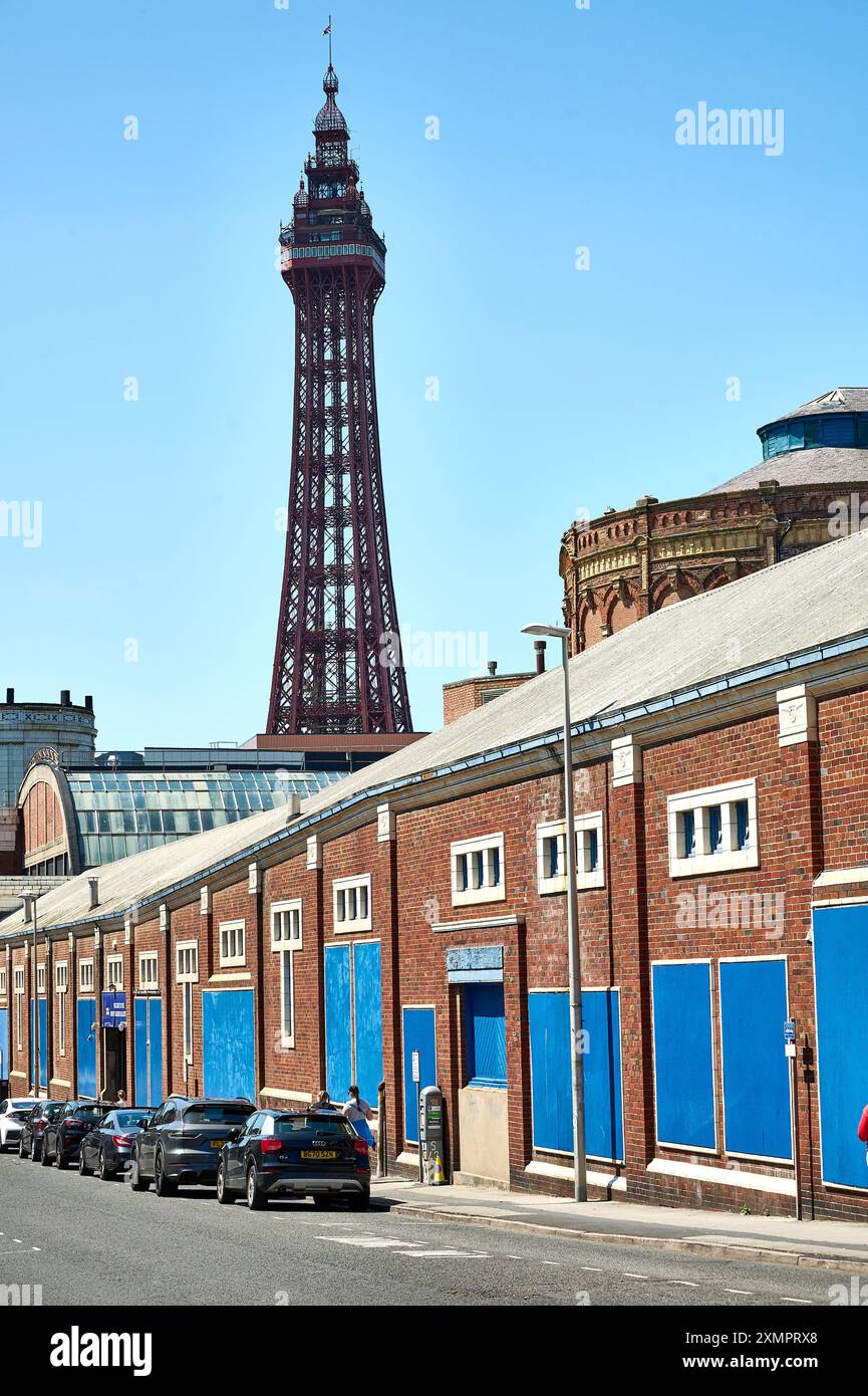 The rear of Blackpool Winter Gardens and Blackpool Tower in summer ...
