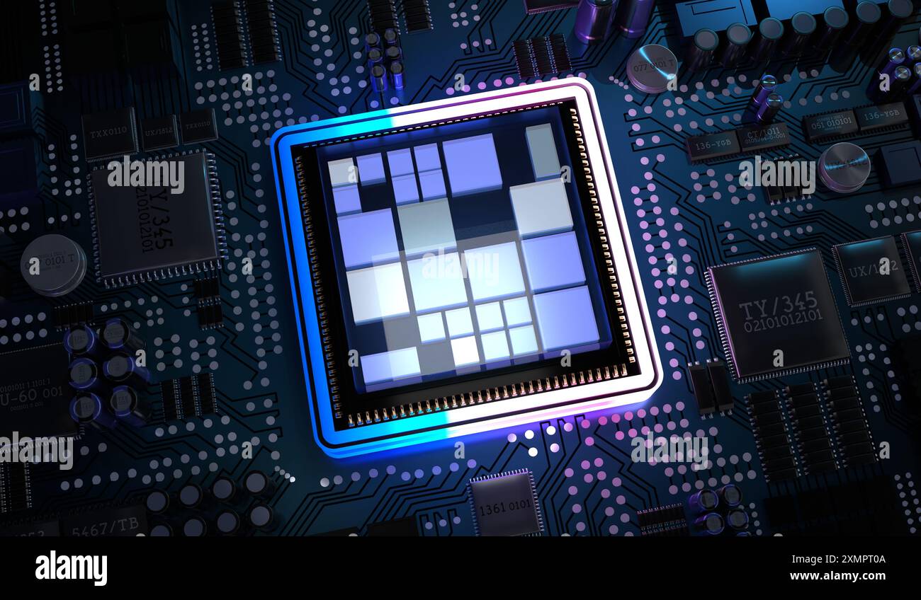 Computer processor and motherboard - 3D illustration Stock Photo - Alamy