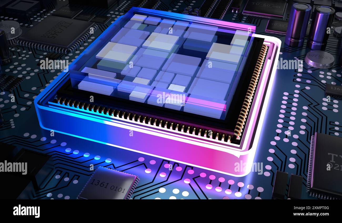Computer processor and motherboard - 3D illustration Stock Photo - Alamy