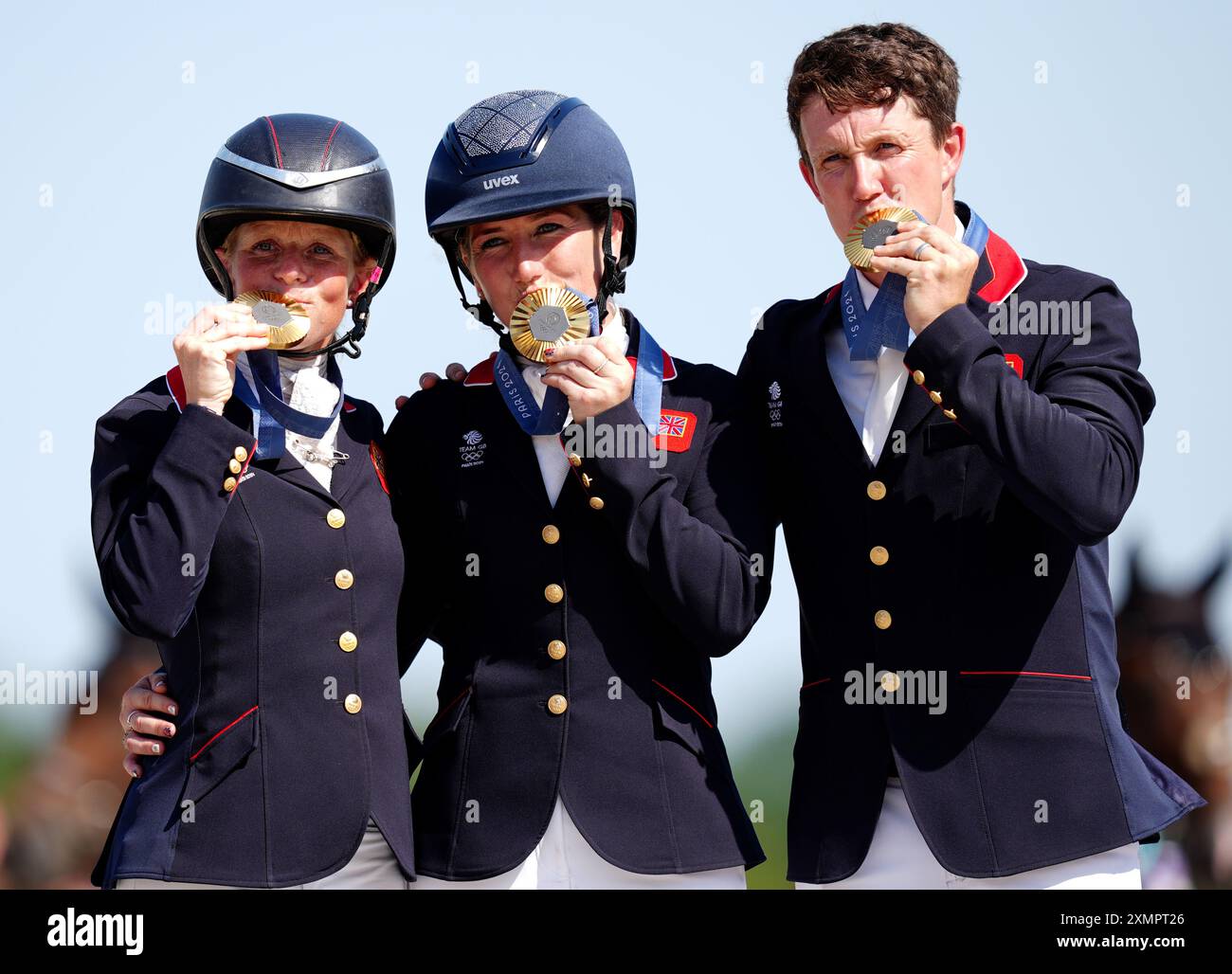 Great Britain's Rosalind Canter, Laura Collett and Tom McEwen with ...