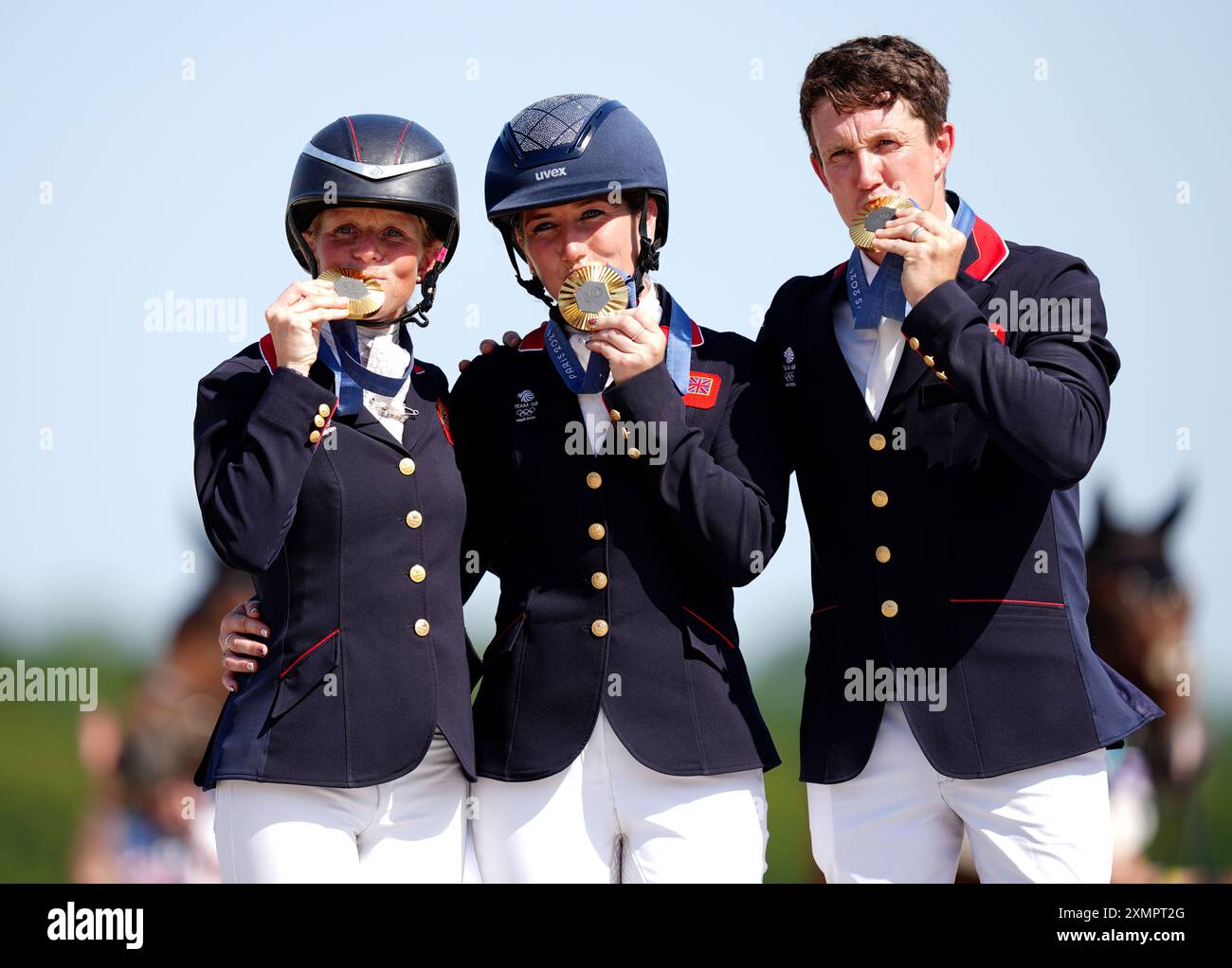 Great Britain's Rosalind Canter, Laura Collett and Tom McEwen with ...