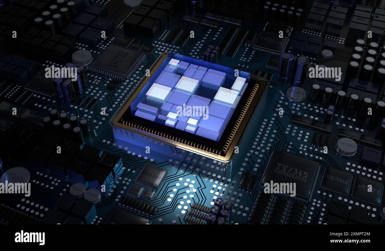 Computer processor and motherboard - 3D illustration Stock Photo - Alamy