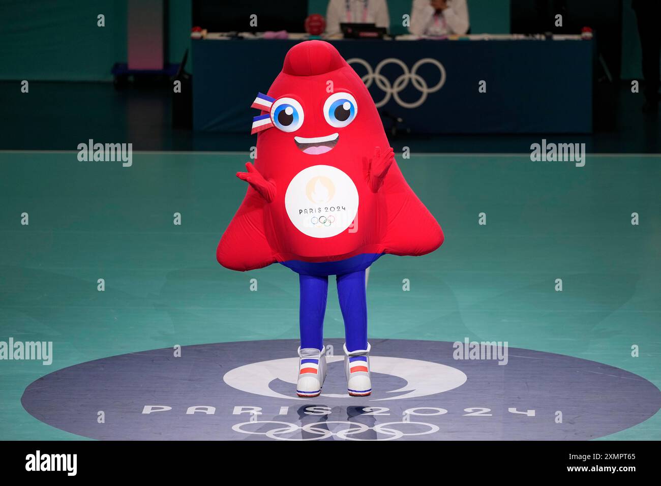Phryge, the Olympics 2024 mascot dances at the South Paris Arena ...