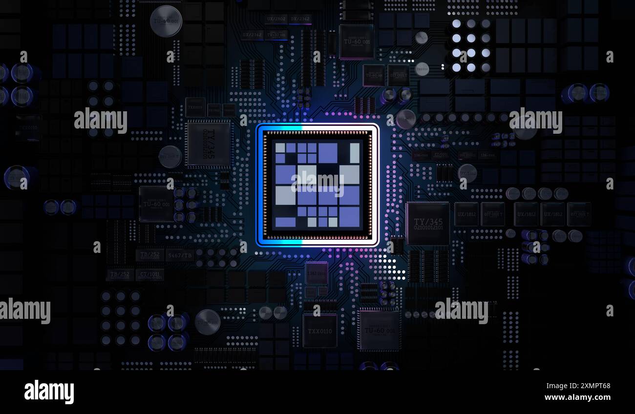 Computer processor and motherboard - 3D illustration Stock Photo - Alamy