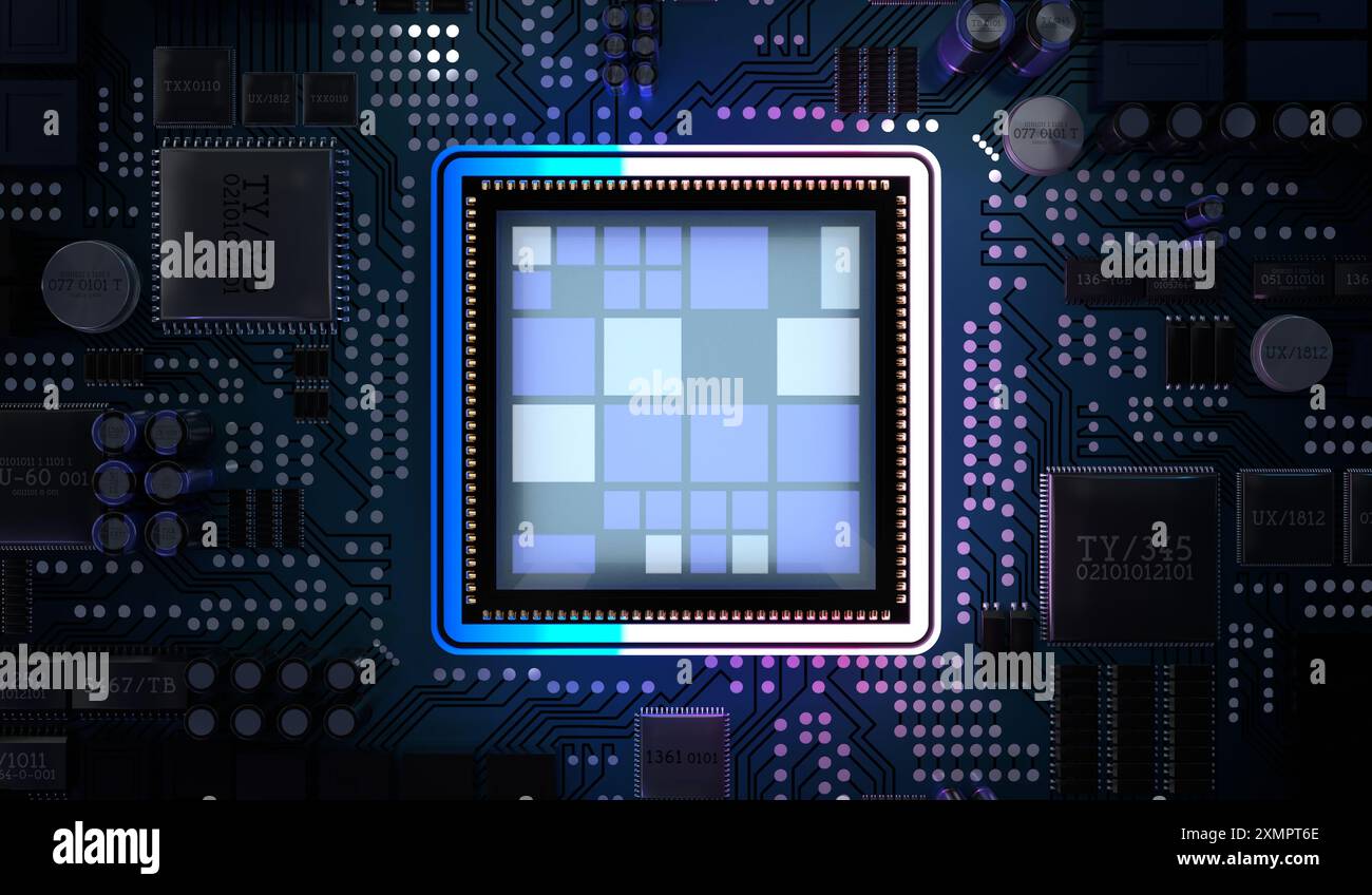Computer processor and motherboard - 3D illustration Stock Photo - Alamy