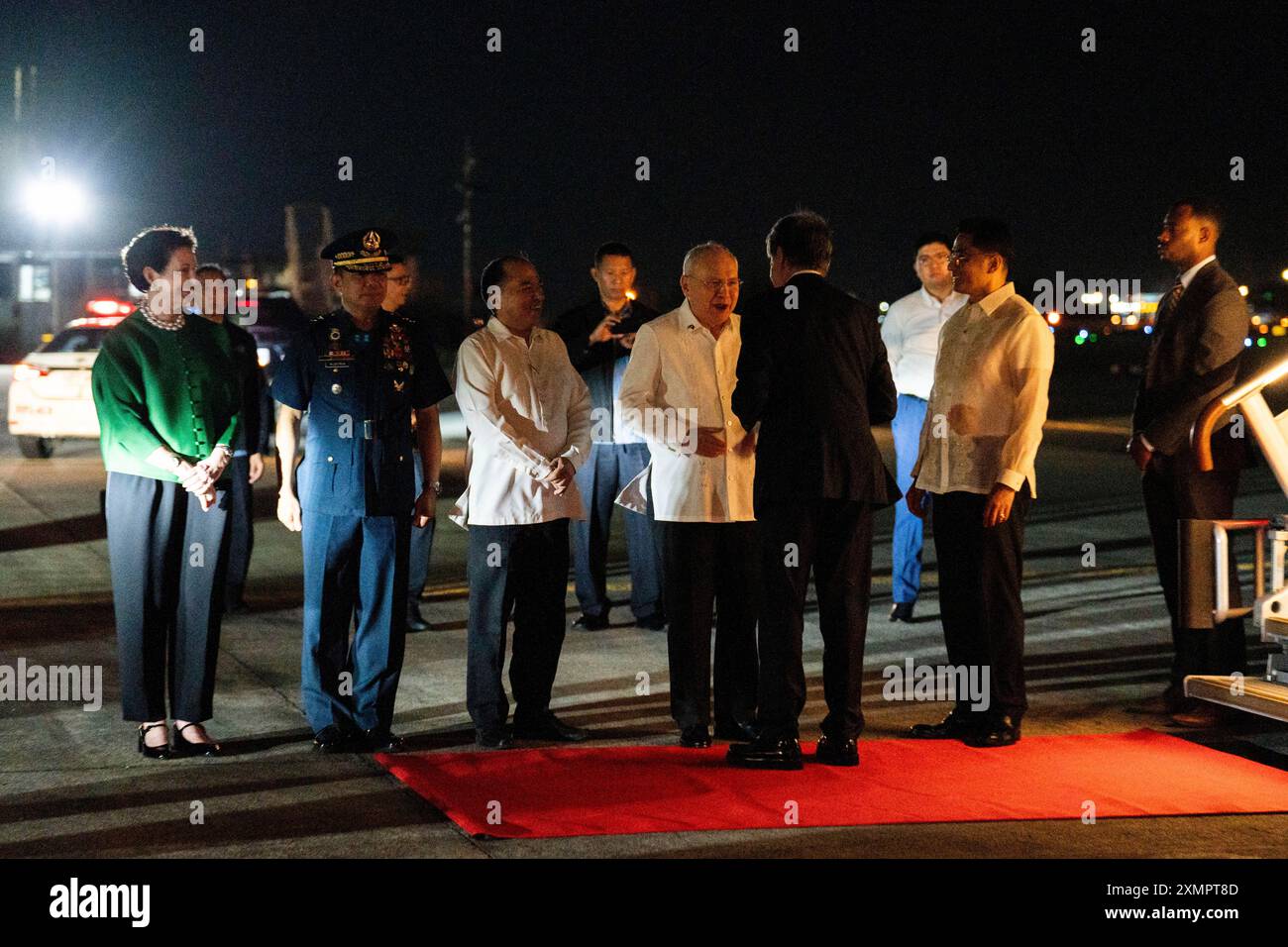 U.S. Secretary of State Antony Blinken is greeted by, from left, United ...