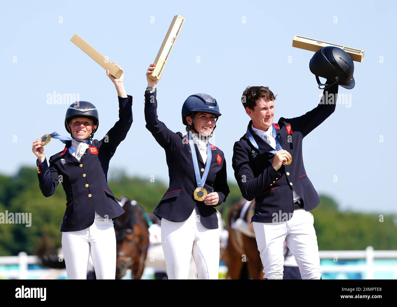 Great Britain's Rosalind Canter, Laura Collett and Tom McEwen with ...