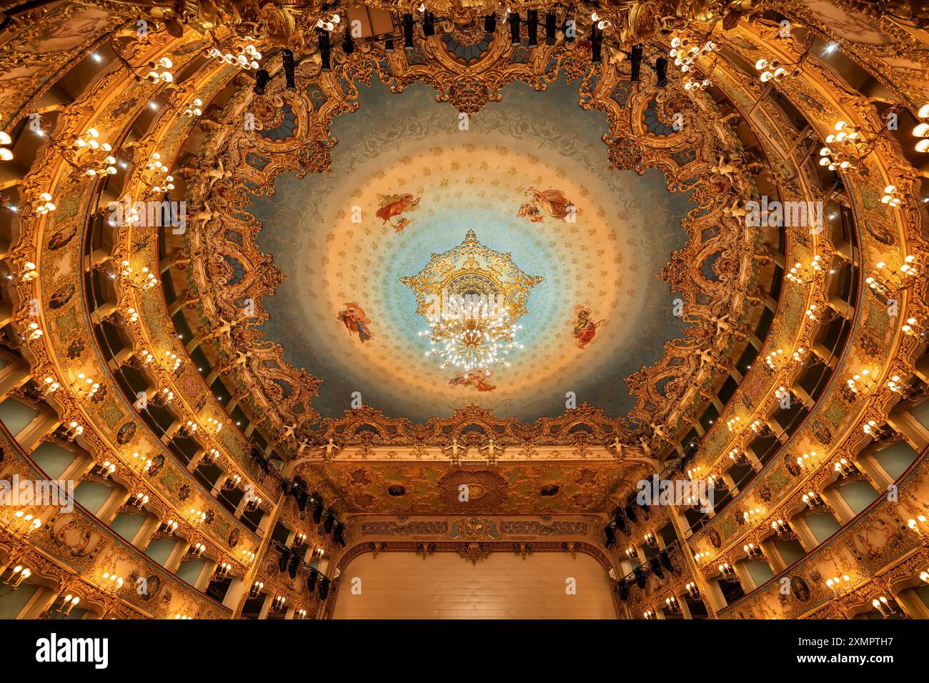 Teatro La Fenice opera house interior in city of Venice, Italy. Rococo ...