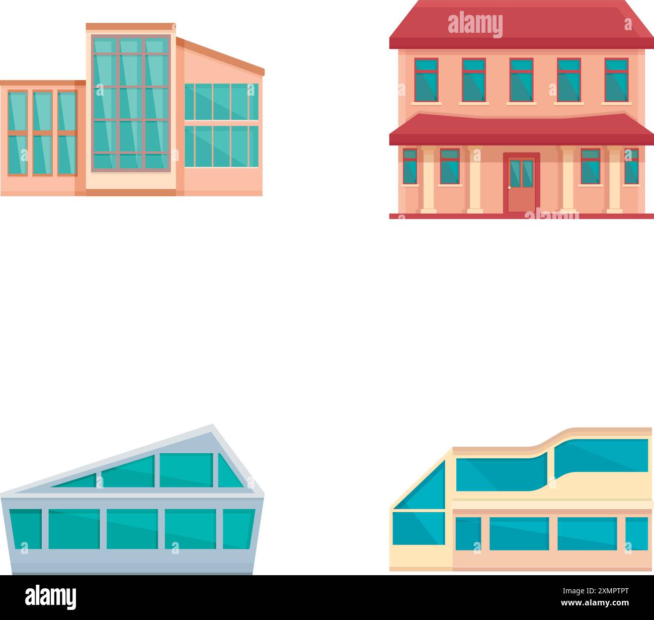 American house icons set cartoon vector. Residential urban or suburban house. Exterior ...