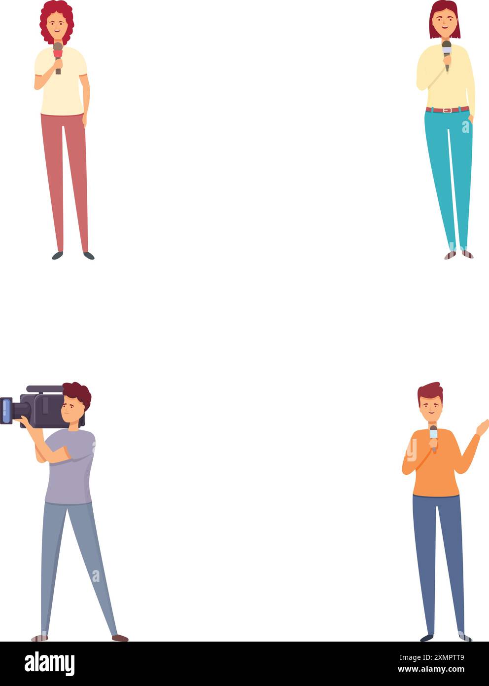 Live reporting icons set cartoon vector. Journalist interview recording. Journalism concept ...
