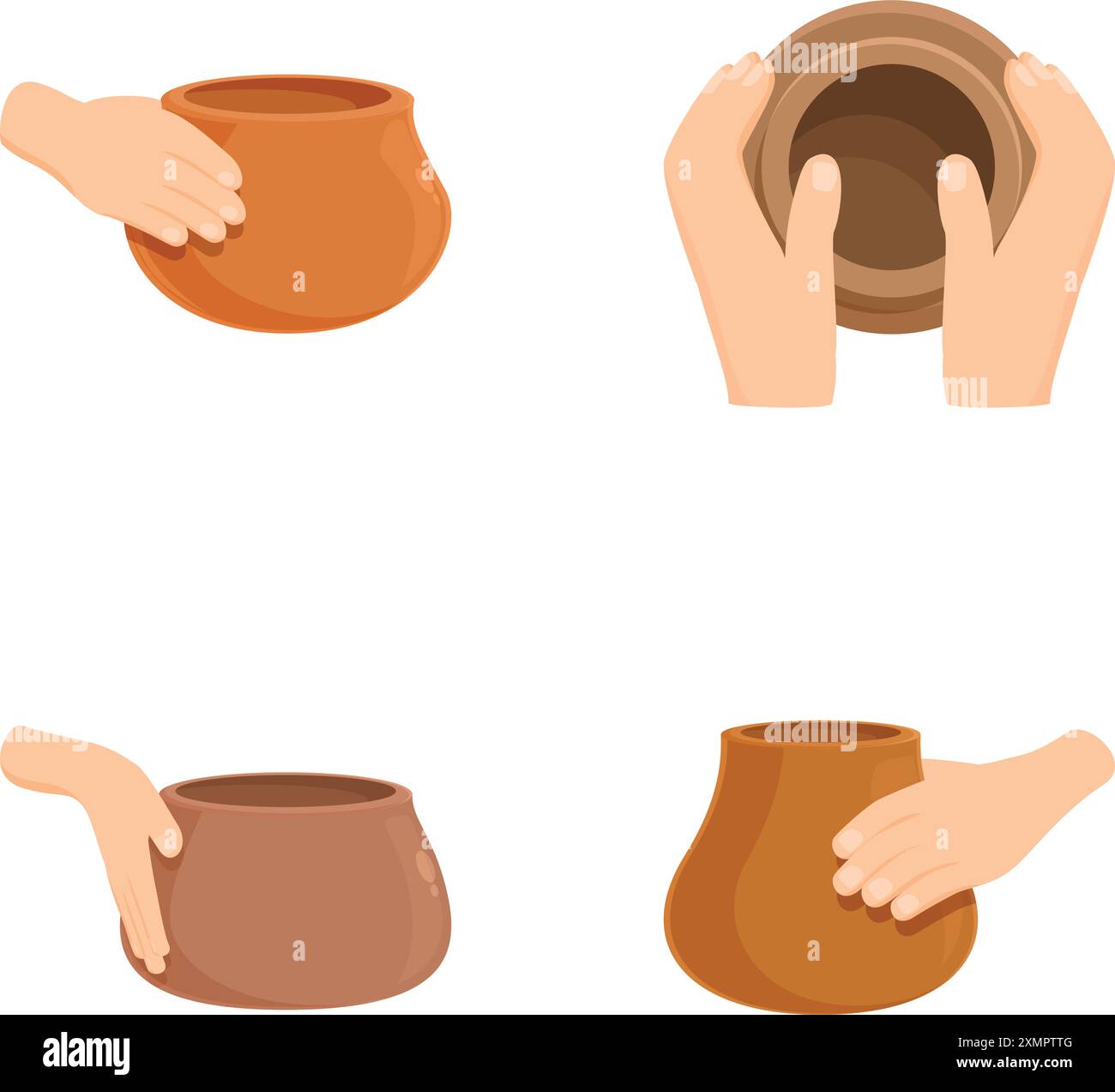 Pottery studio icons set cartoon vector. Creating clay vase on wheel ...