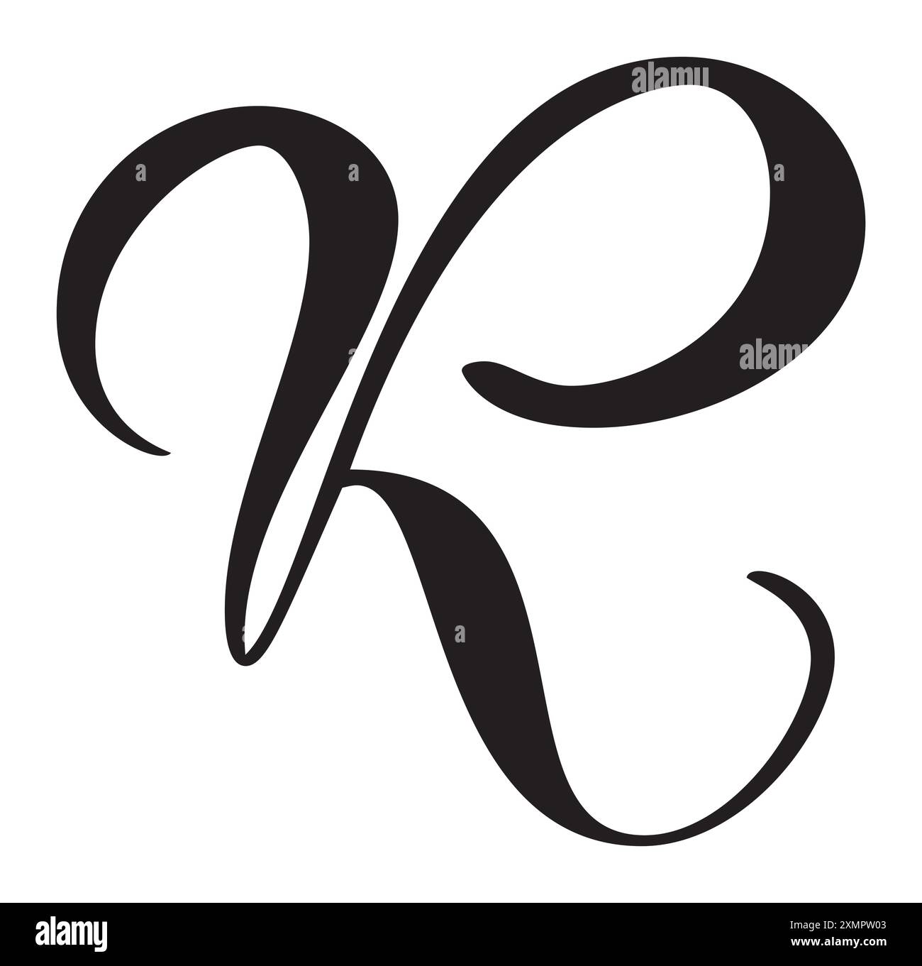 Vector calligraphy hand drawn letter K drop cap. Script font logo icon ...