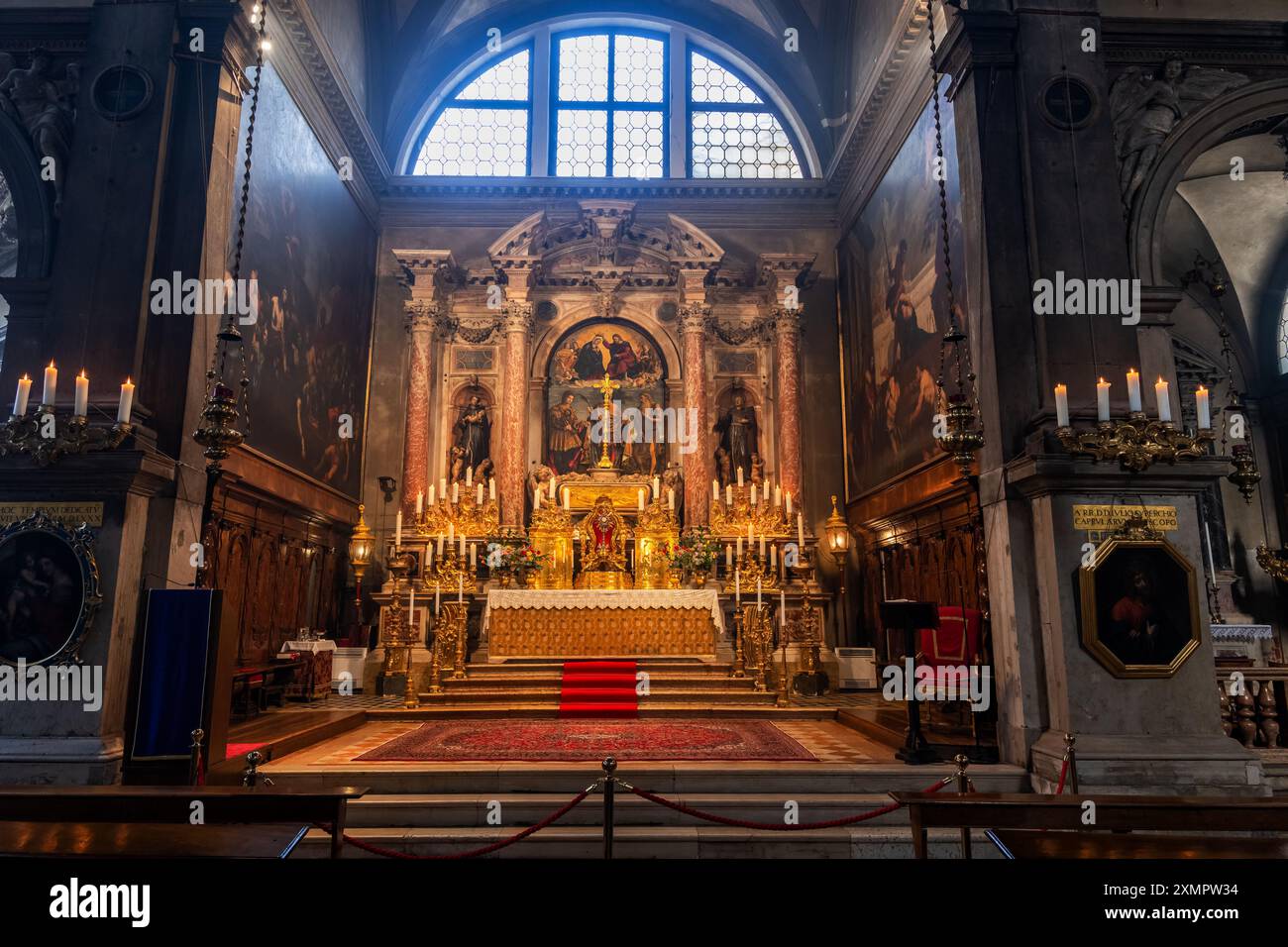 Church of San Zulian - Chiesa di San Giuliano (St Julian) interior in Venice, Italy. High altar ...