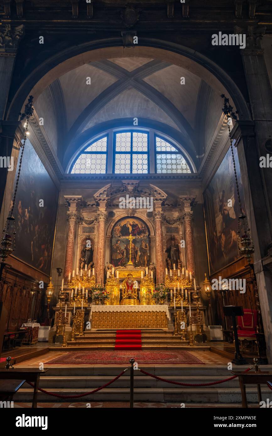 Church of San Zulian - Chiesa di San Giuliano (St Julian) interior in Venice, Italy. High altar ...