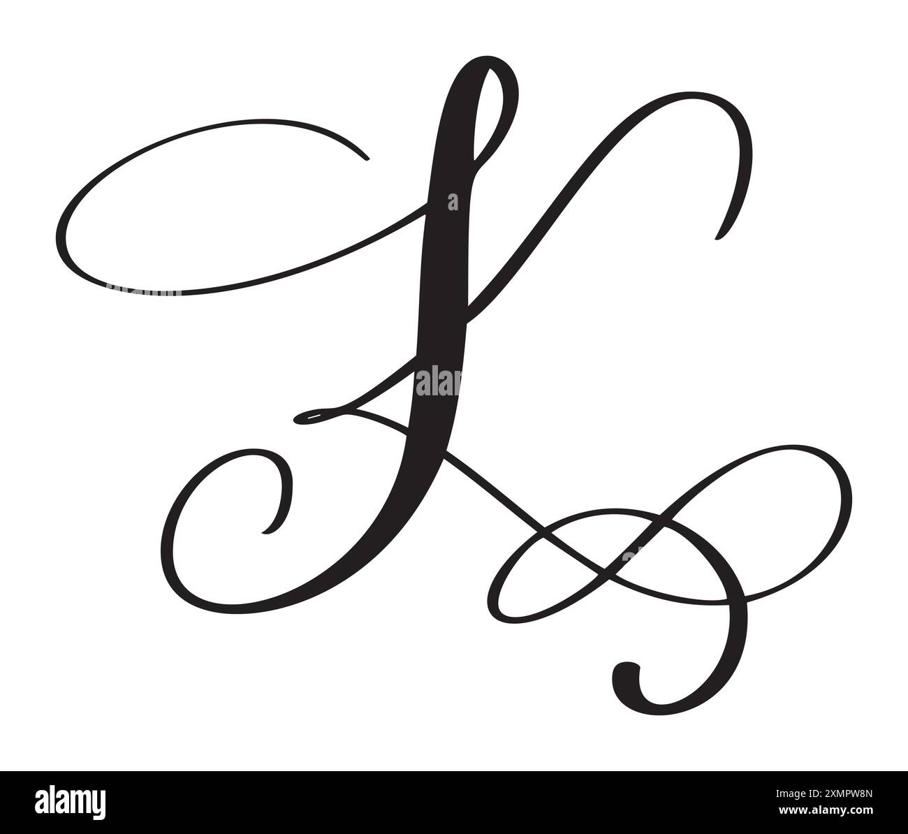 Hand drawn vector calligraphy letter capital K. Script font logo ...