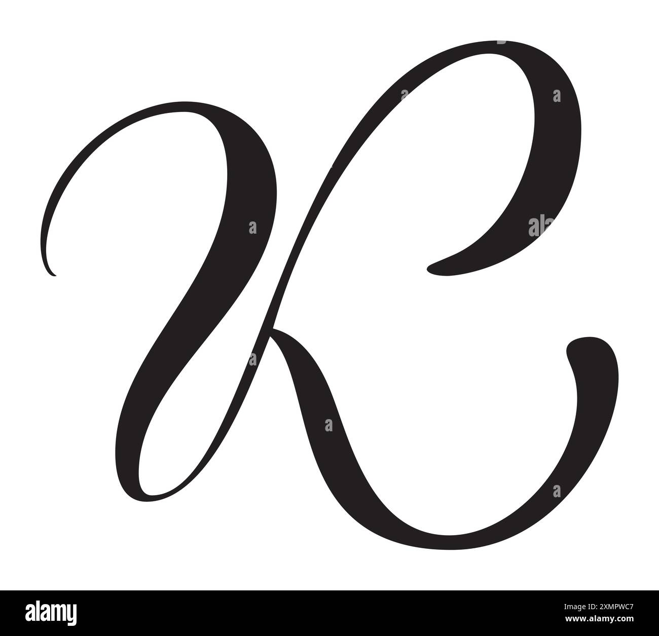 Vector calligraphy hand drawn letter K drop cap. Script font logo icon ...