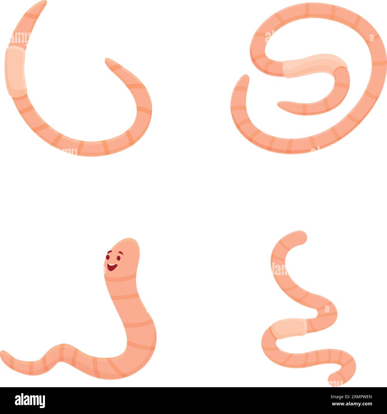 Earthworm icons set cartoon vector amusing adorable earthworm insect hi ...