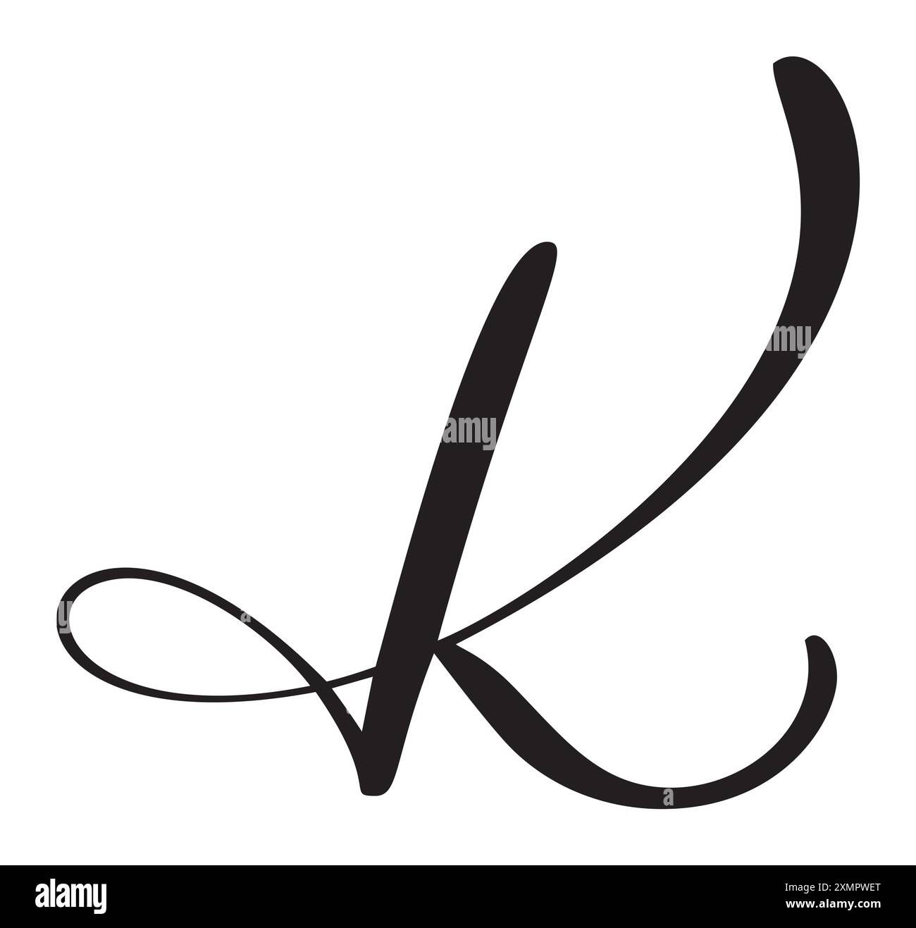 Vector calligraphy hand drawn letter K drop cap. Script font logo icon ...