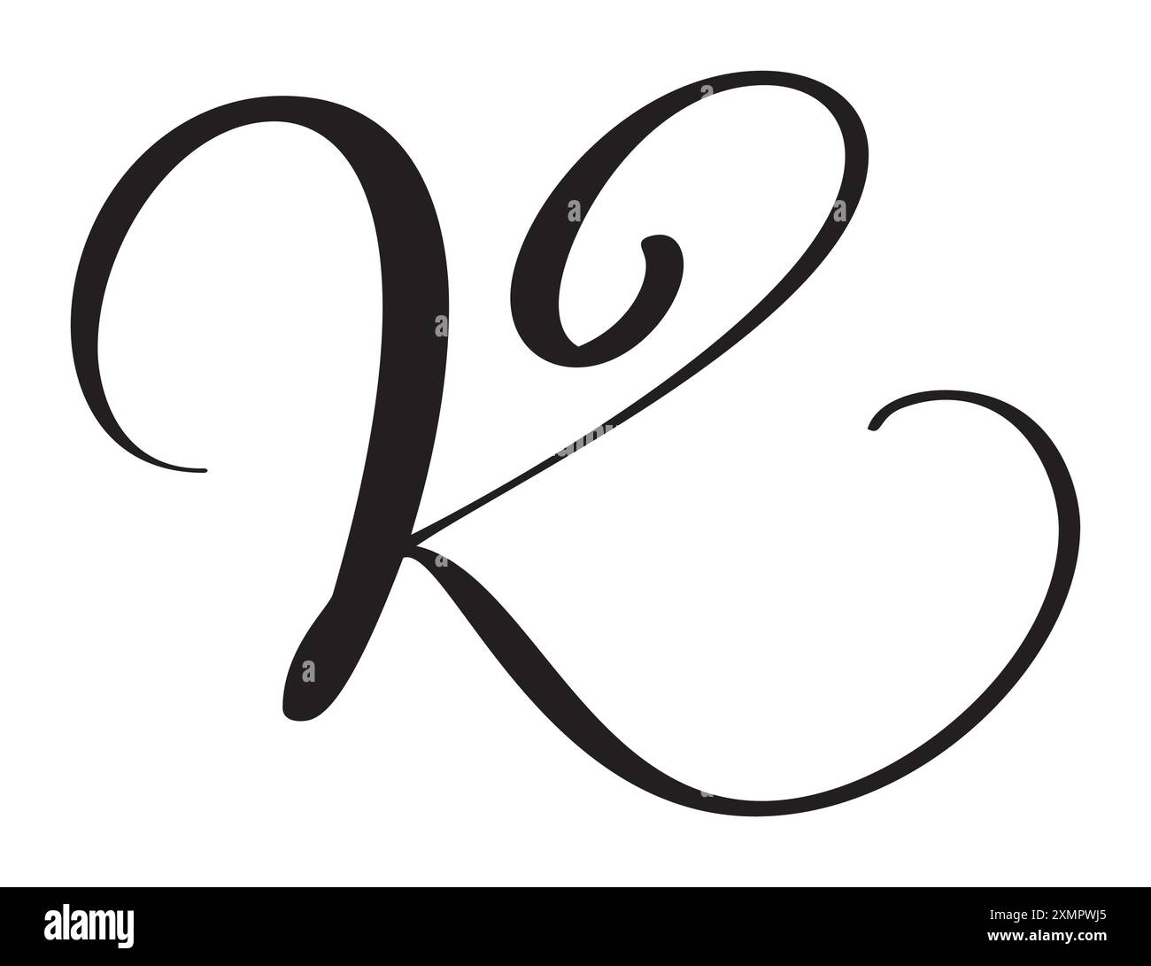 Hand drawn vector calligraphy letter capital K. Script font logo ...