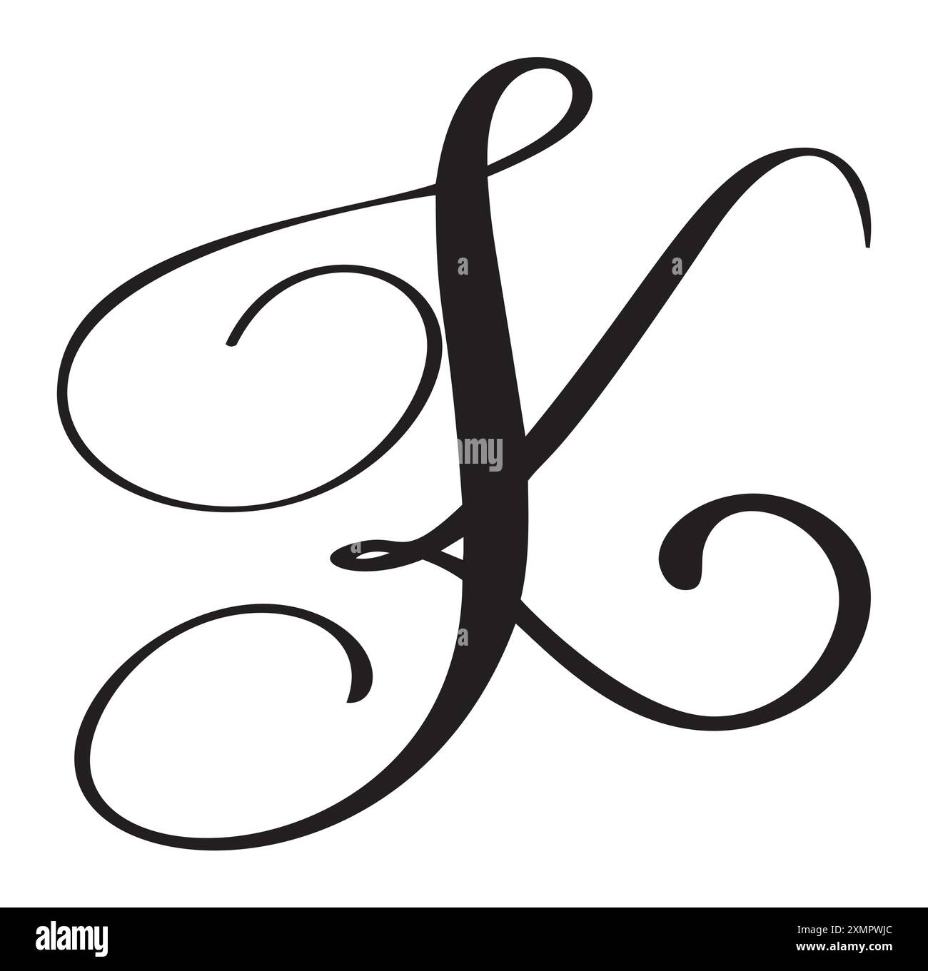 Hand drawn vector calligraphy letter capital K. Script font logo ...