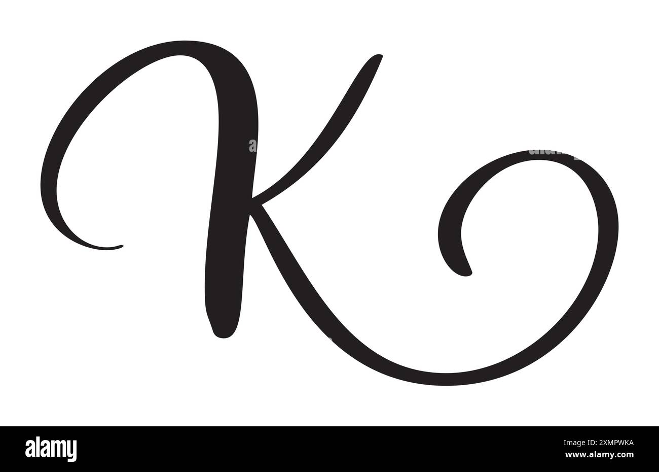 Hand drawn vector calligraphy letter K. Script capital font logo. Handwritten brush style ...